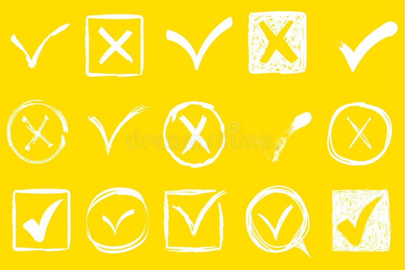 Doodle Check Mark, Checkmarks, Crosses Hand Drawn. Stock Vector ...