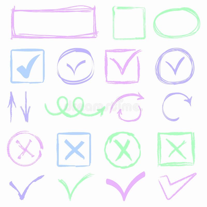 Doodle Check Mark, Checkmarks, Crosses Hand Drawn. Stock Vector ...