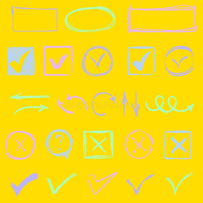 Doodle Check Mark, Checkmarks, Crosses Hand Drawn. Stock Vector ...