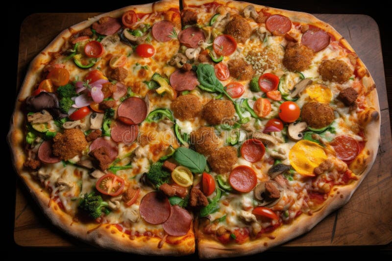 Super-sized Pizza with a Variety of Toppings and Flavors Stock ...