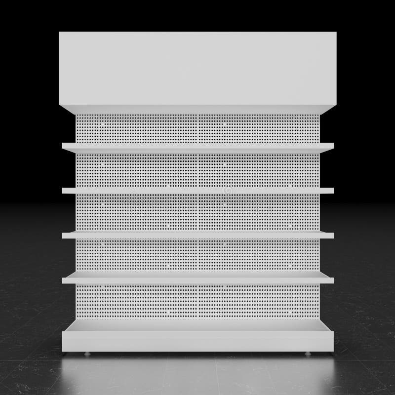 Super Store Product Display Gondola with Header. 3D Illustration. Stock ...