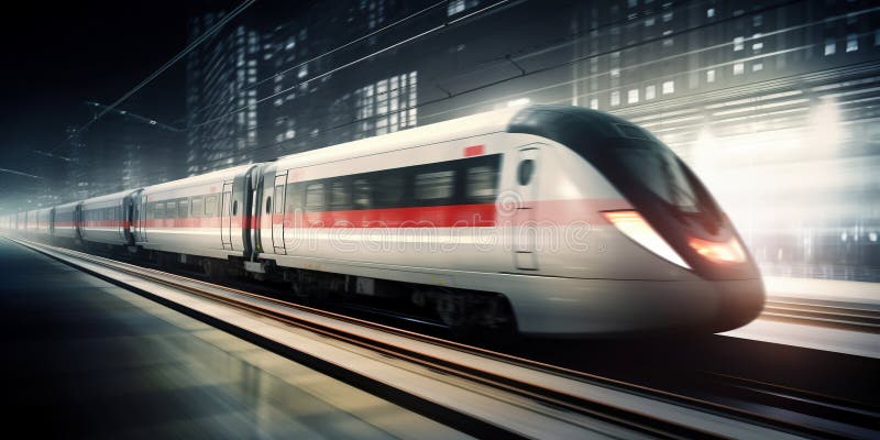 Super Streamlined Train with Motion Blur Moves in Tunnel Stock ...