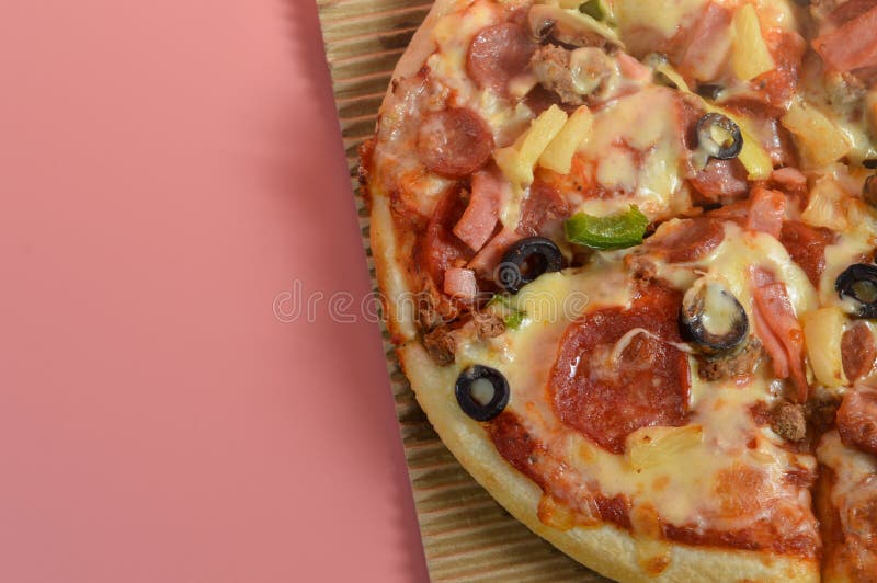Super Supreme Mozzarella Cheese Pizza Isolated on Pink Background Stock ...