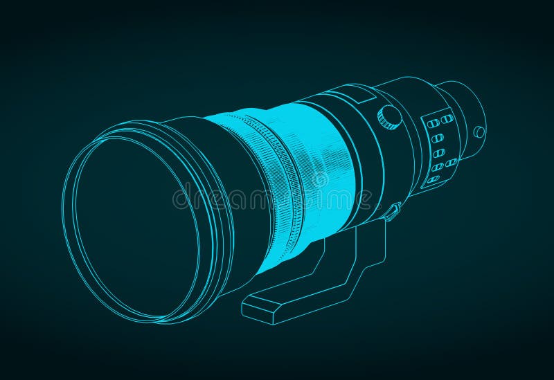 Super-telephoto Lens Isometric Blueprint Stock Vector - Illustration of ...