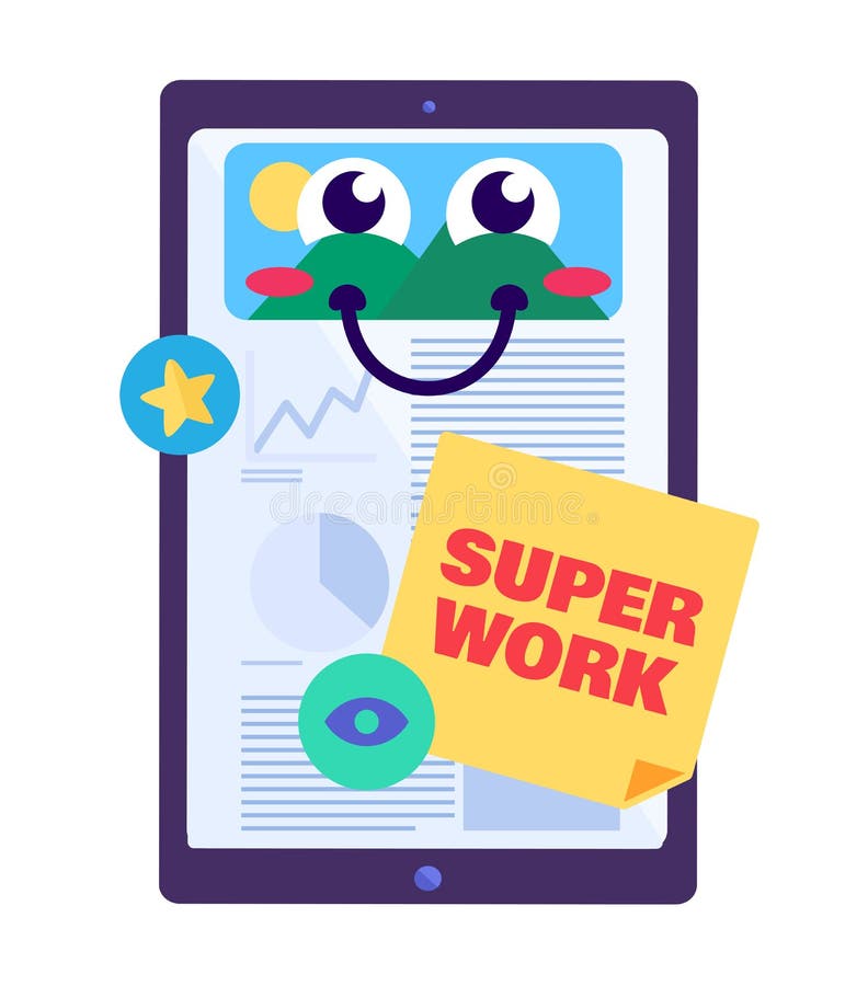 Super Work Praising Digital Tablet Pupil Vector Stock Illustration ...