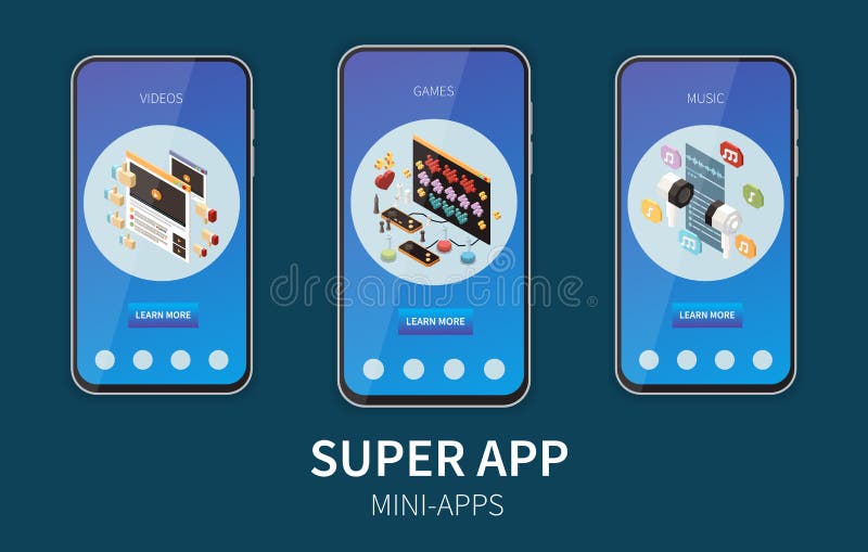 Superapp Isometric Set stock illustration. Illustration of pictogram ...