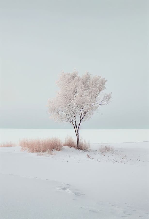 Superb Minimalism Tree on Landscape Winter in Pastel Color Created with ...