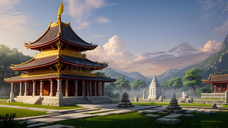 Superb View Temple Environment in a Nature by Park Foreground Stock ...