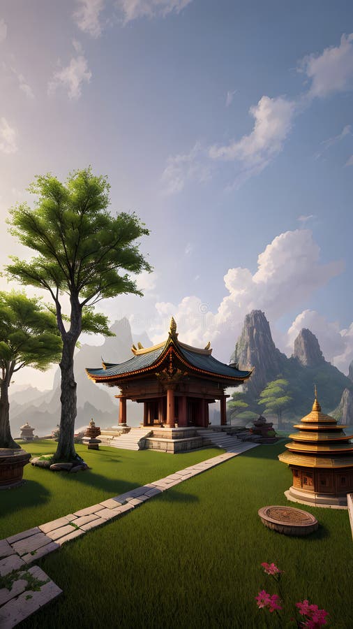 Superb View Temple Environment in a Nature by Park Foreground Stock ...