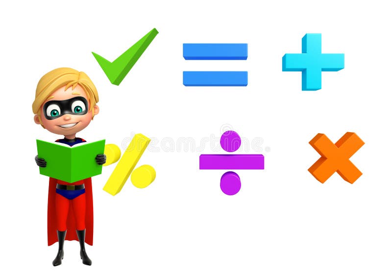 Superboy with Book and Math Signs Stock Illustration - Illustration of ...