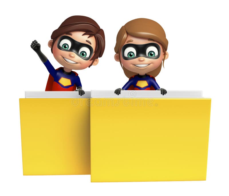 Superboy and Supergirl with Folder Stock Illustration - Illustration of ...