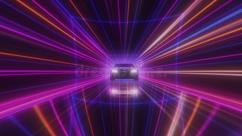 SuperCar in a Glowing Light Speed Tunnel - Loop Scifi Background Stock ...