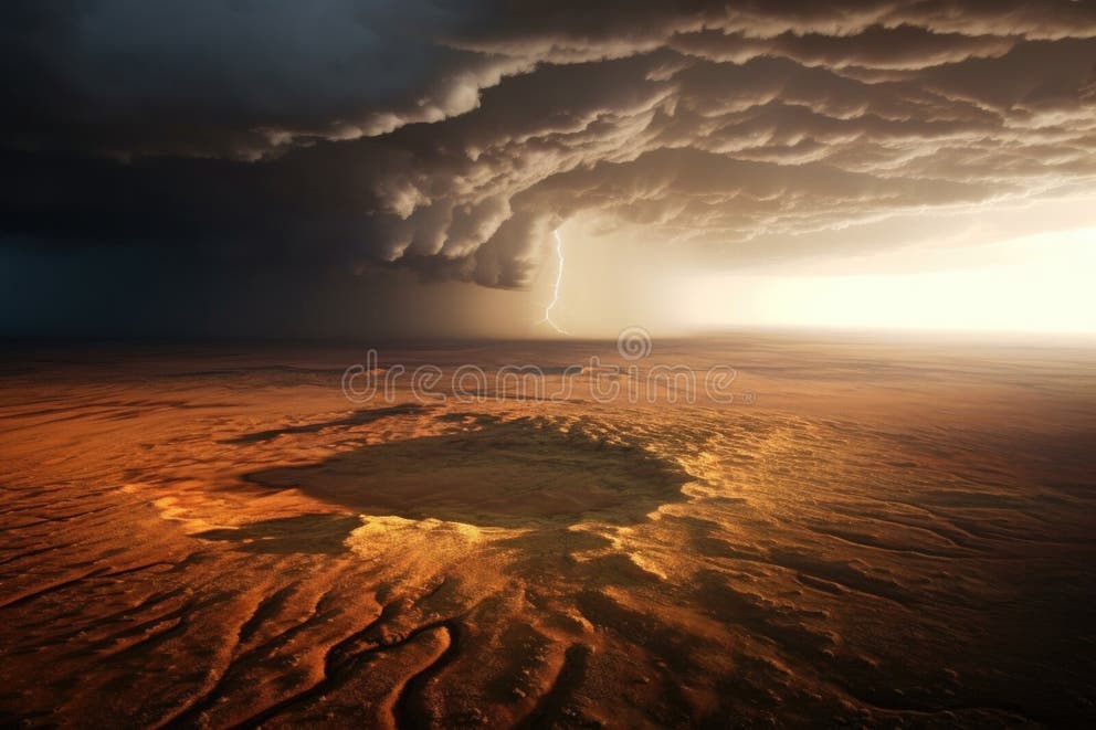 Supercell Storm Casting a Shadow Over a Desolate Landscape Stock Photo ...