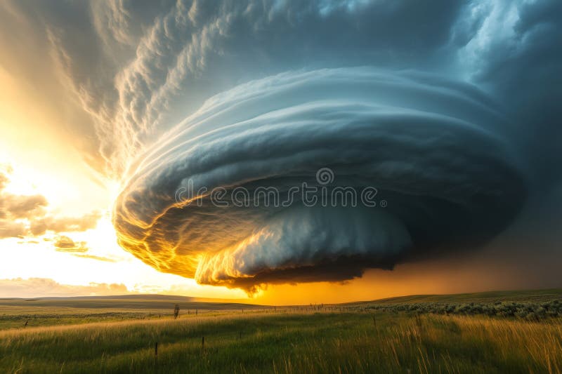 Supercell Storm Cloud Forming Over Field at Sunset Creating Dramatic ...