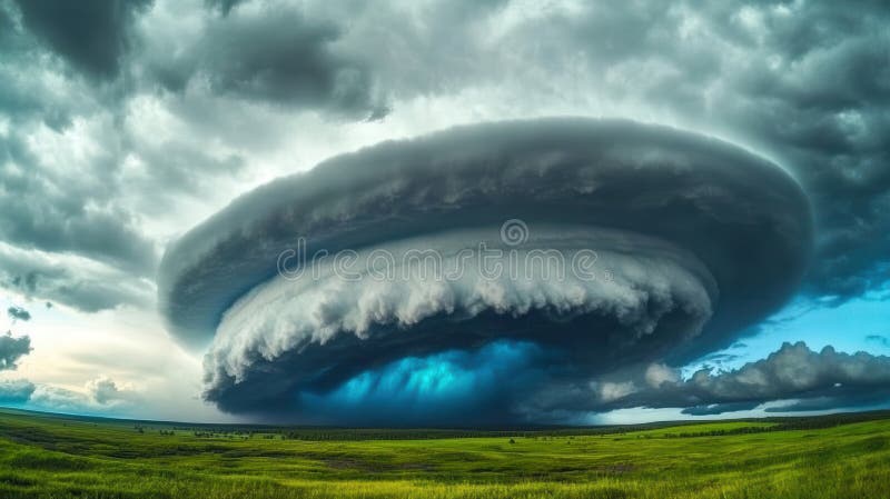 Supercell Storm Cloud Forming Over Green Field Stock Illustration ...