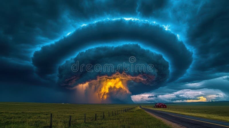 Supercell Storm Cloud Forming Over a Rural Landscape Stock Illustration ...