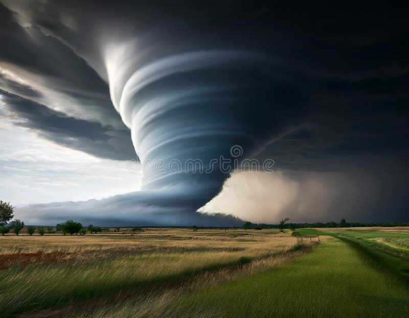 Supercell Storm Cloud Forming a Tornado Over Farmland Stock Image ...