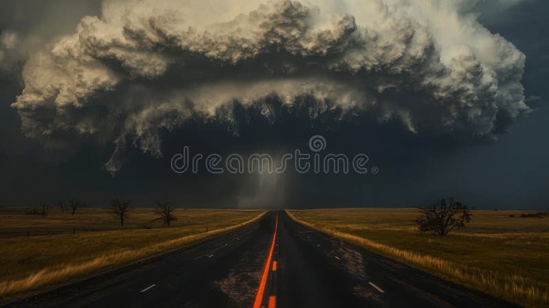Supercell Storm Forming Over a Country Road Stock Illustration ...