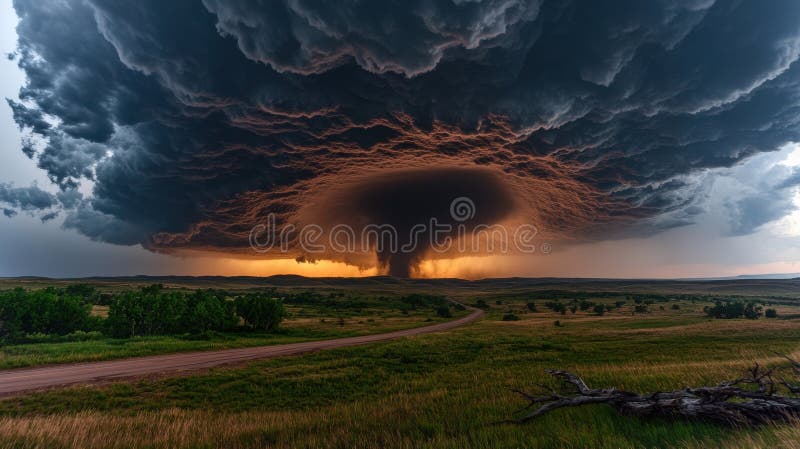 Supercell Storm Forming Over the Plains at Sunset Stock Illustration ...