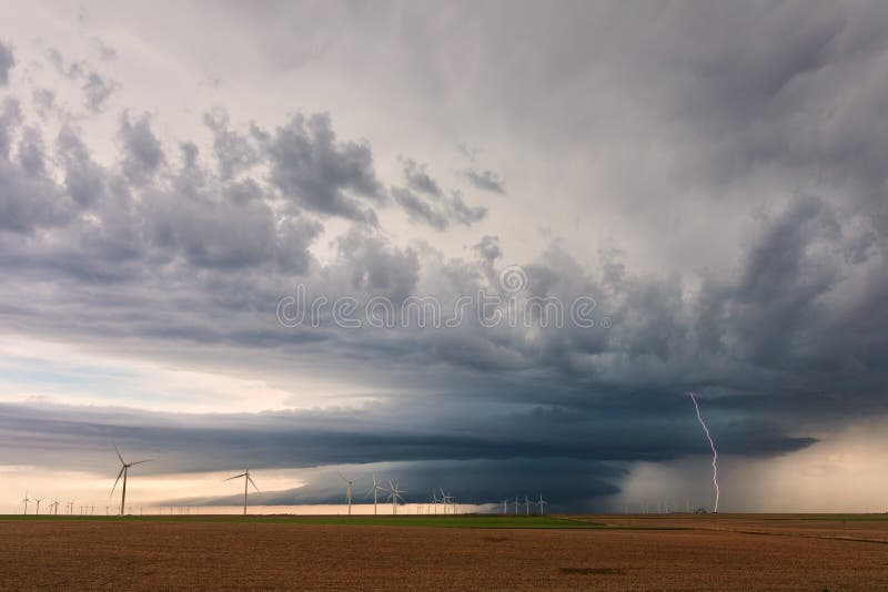 Supercell Thunderstorm with Lightning Bolt Stock Photo - Image of ...