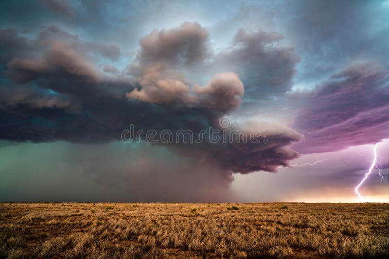 Supercell Thunderstorm Over a Field Stock Image - Image of dark ...