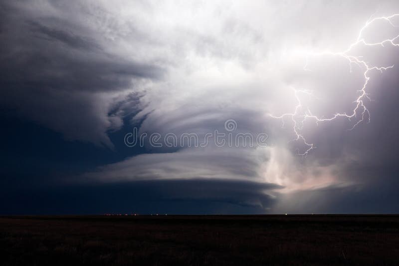 Supercell Thunderstorm Illuminated by Lightning Stock Photo - Image of ...