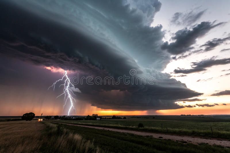 Thunderstorm Supercell with Giant Lightning Over Desert , Made with ...