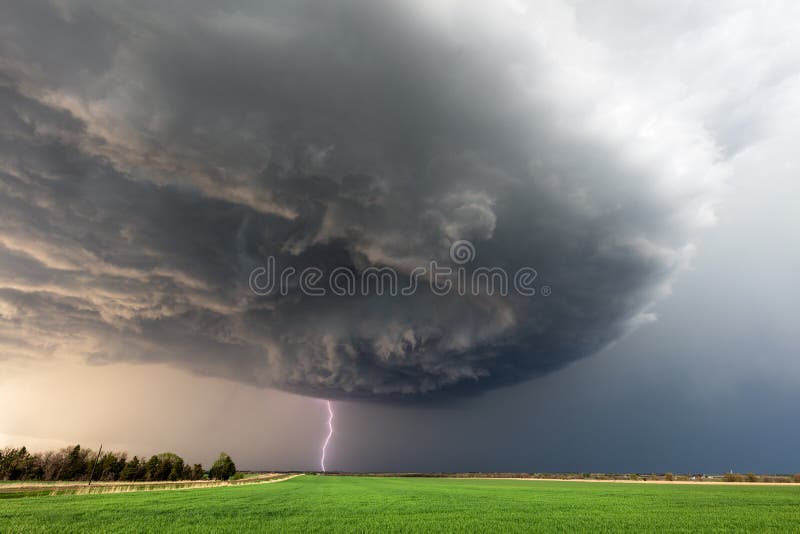 Supercell Thunderstorm with Lightning Bolt Stock Image - Image of ...