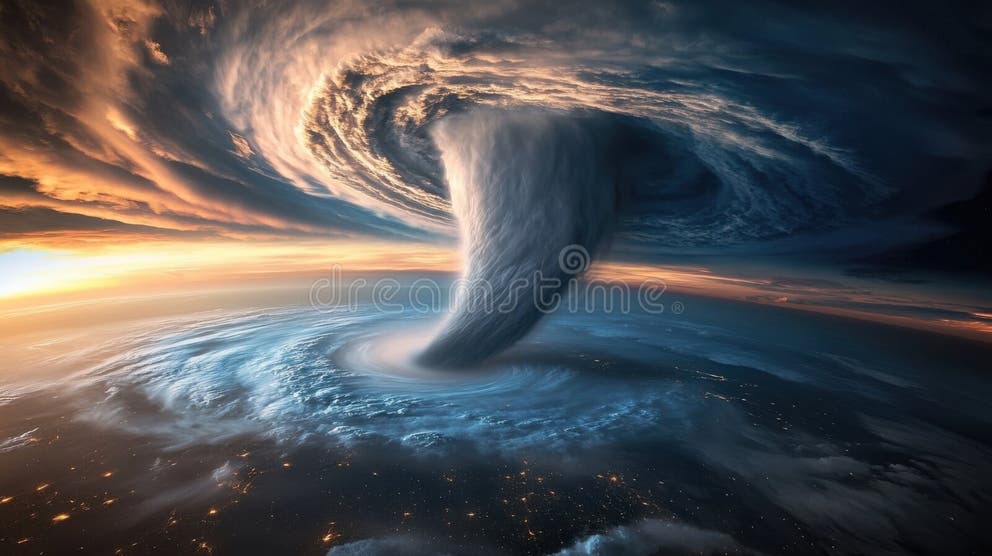 Supercell Tornado Seen from Orbit, Sunlight Illuminating Delicate Cloud ...