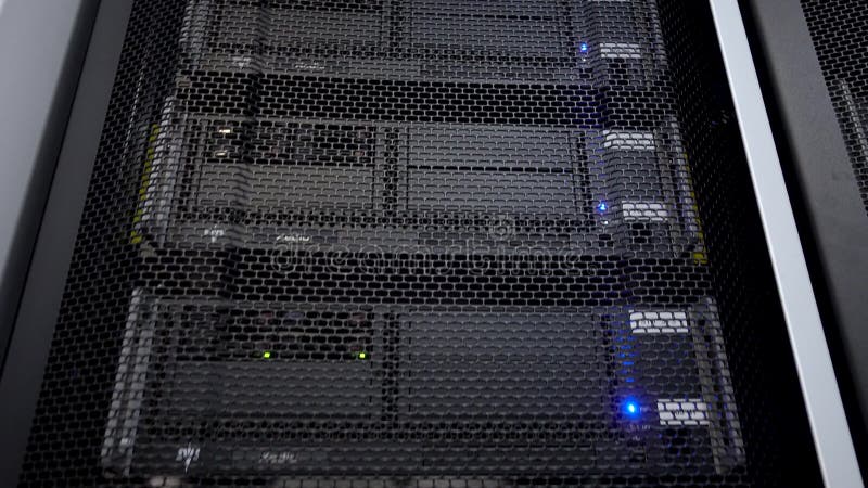 Supercomputer Camera in Motion. Datacenter Rack Blue Light Stock Video ...