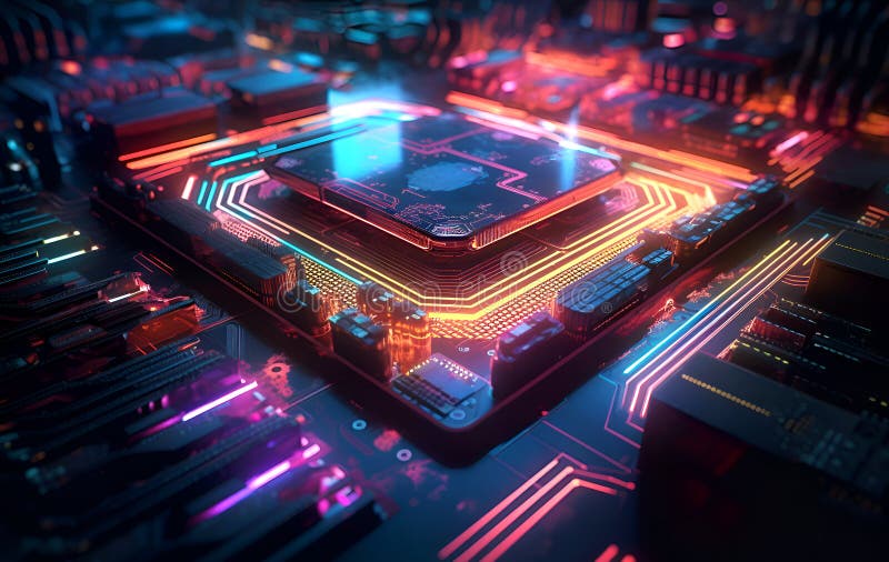 Supercomputer CPU and GPU, Circuits Mother Board Interconnection with ...