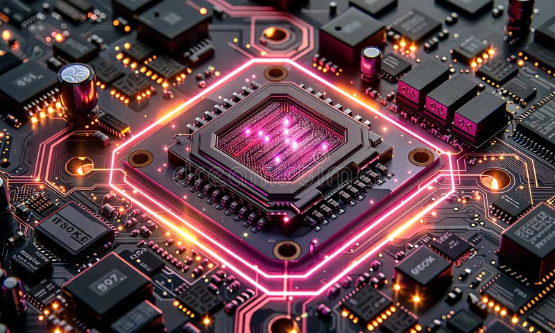 Supercomputer CPU and GPU, Circuits Mother Board Interconnection with ...