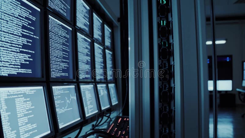 Supercomputer Processing Data on Multiple Monitors Stock Footage - Video of performance, server ...