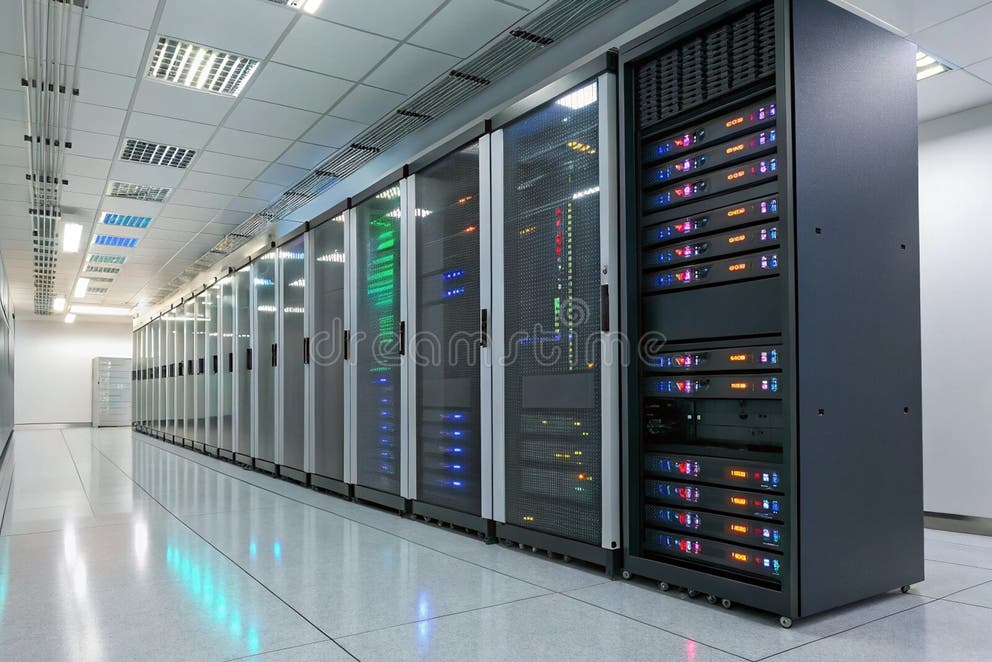 Supercomputer and Rack-mounted Servers in Data Center Stock ...