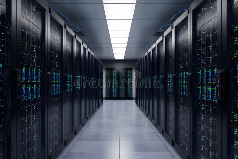 Supercomputer Server Room for Big Data, Hi Tech Background Stock ...