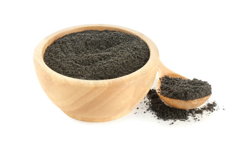 Superfood Powder in Bowl and Spoon Isolated on White Stock Image ...