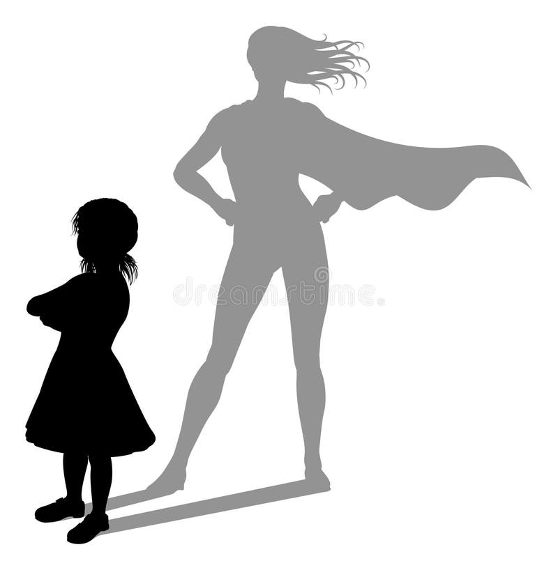 Superheld-Kind Mit Superheld-Schatten Vektor Abbildung - Illustration ...