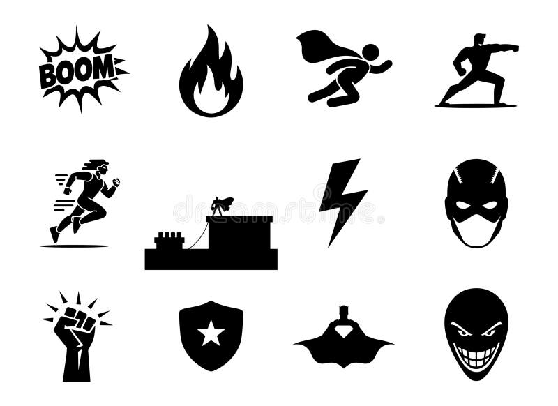 Superhero and Action Icons Set. Editable Vector Icon Stock Vector ...