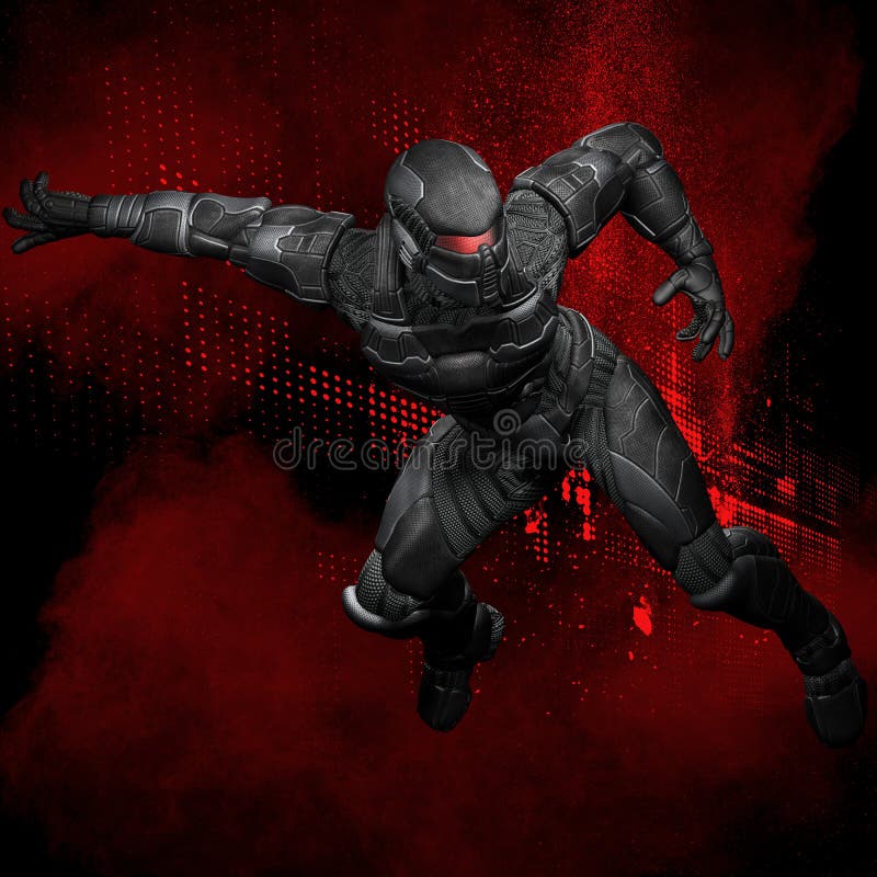 Superhero in black costume stock illustration. Illustration of comic ...