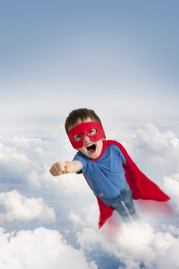 Superhero Boy Flying in the Sky Stock Image - Image of clouds ...