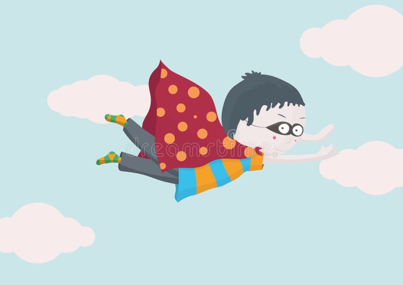 Superhero Boy Flying in the Sky Stock Illustration - Illustration of ...