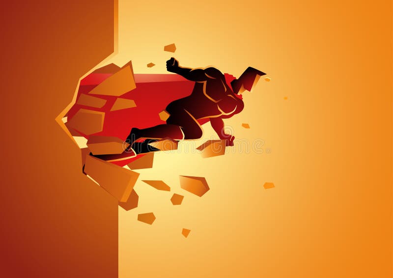 Superhero Break through Concrete Wall Stock Vector - Illustration of ...