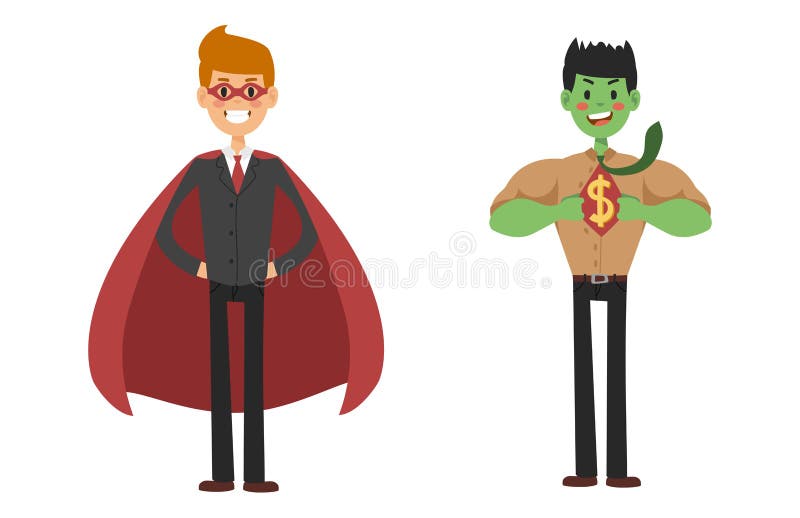 Superhero Business Man Vector Illustration Set Character Success