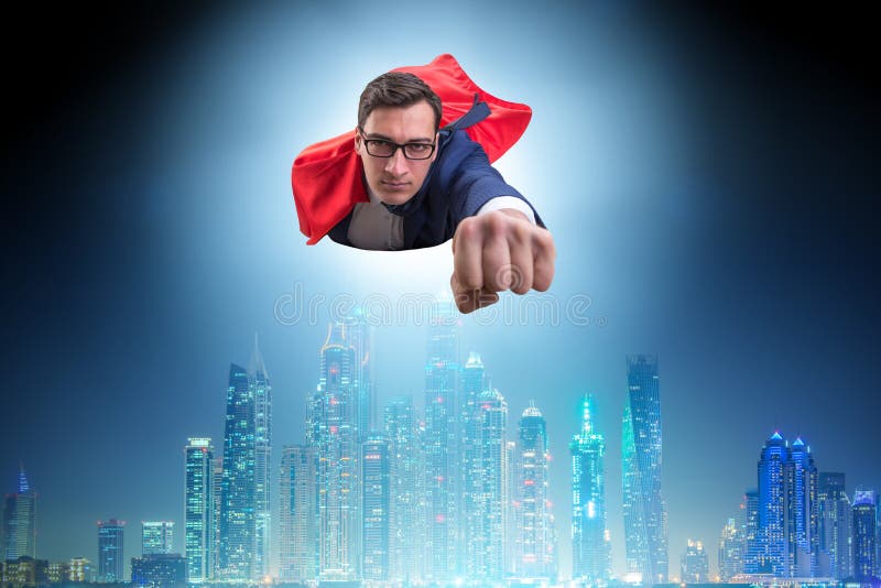 The Superhero Businessman Flying Over the City Stock Photo - Image of ...