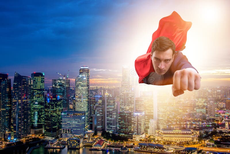 The Superhero Businessman Flying Over the City Stock Photo - Image of ...