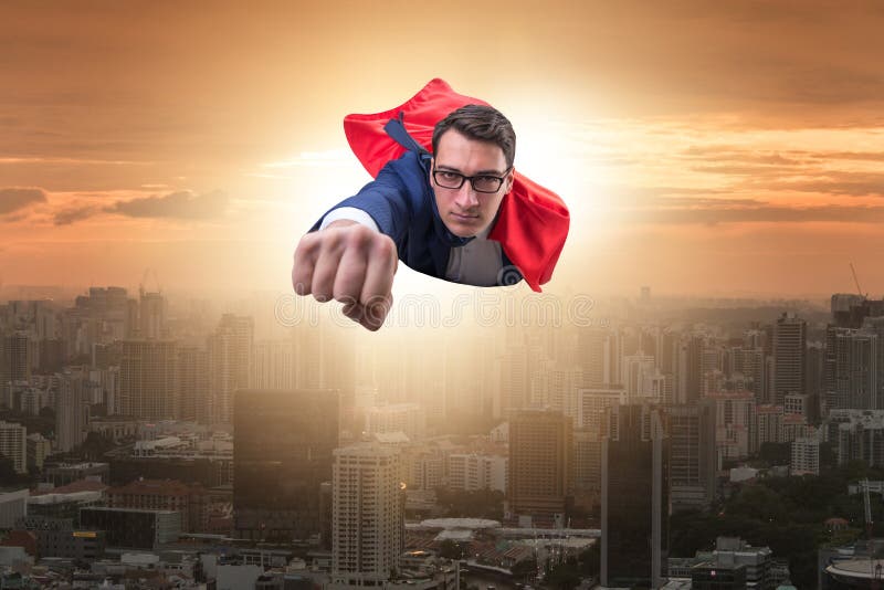 The Superhero Businessman Flying Over the City Stock Image - Image of ...
