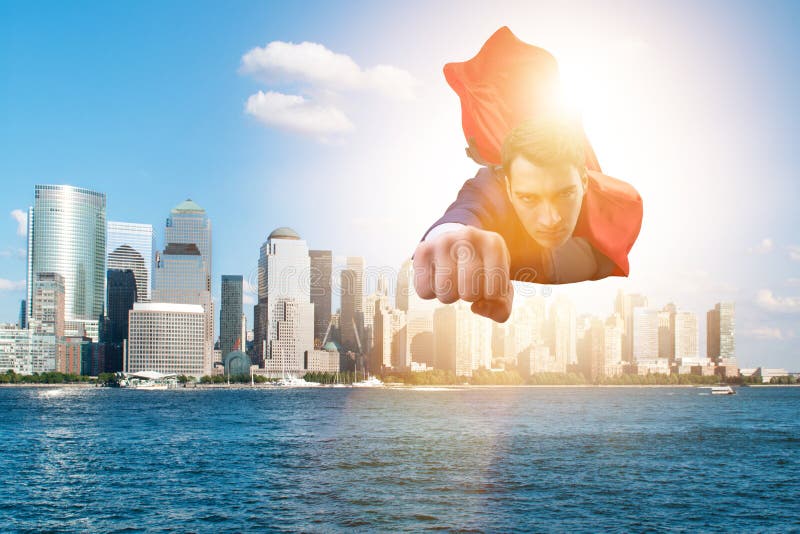 The Superhero Businessman Flying Over the City Stock Image - Image of ...