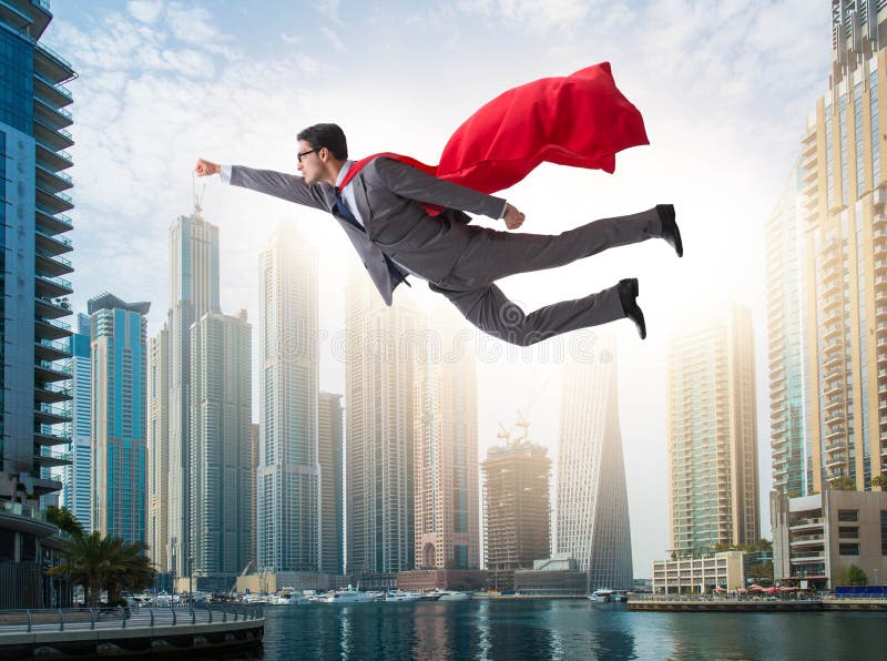Superhero Businessman Flying Over the City Stock Image - Image of ...