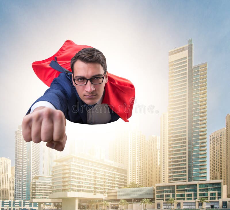 The Superhero Businessman Flying Over the City Stock Photo - Image of ...
