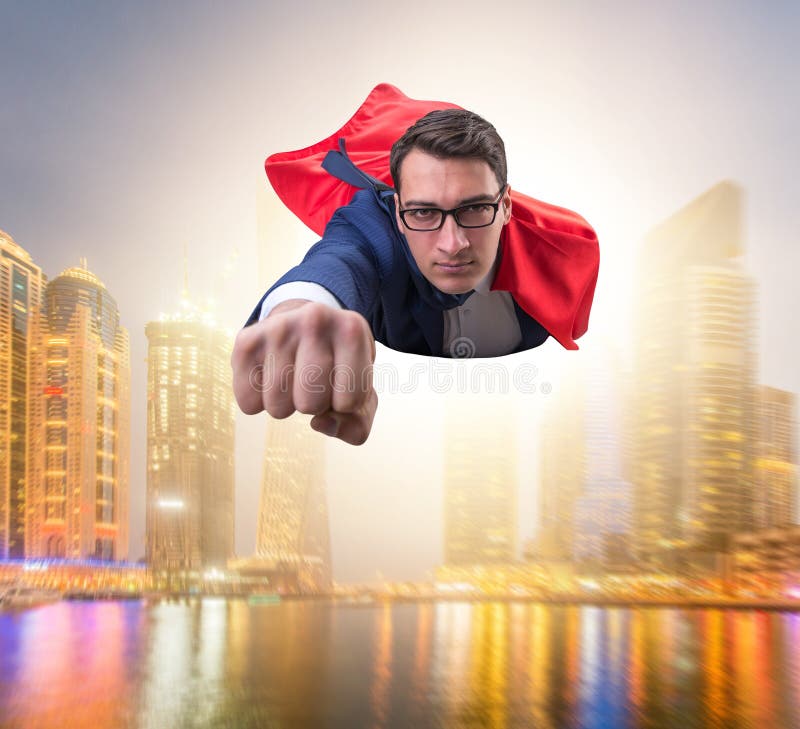Superhero Businessman Flying Over the City Stock Image - Image of hero ...